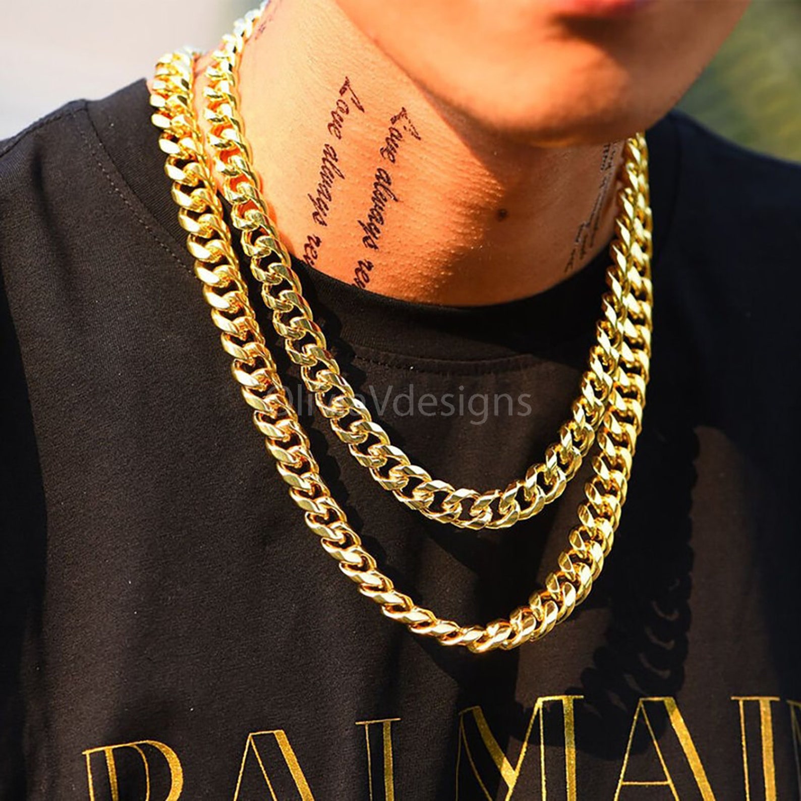 Solid 925 Sterling Silver Italian Chain Necklace Solid Miami - Etsy