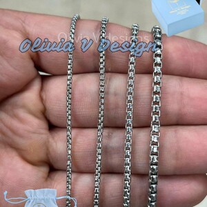 925 Sterling Silver Round Box Chain 1.8mm 2.1mm 2.6mm 3.3mm , Sterling ...