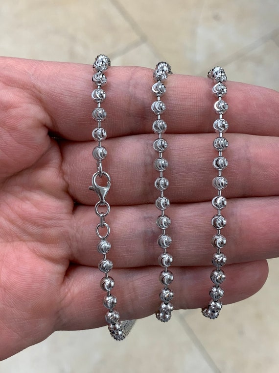 925 Sterling Silver Moon Cut Ball Bead Chain 4mm Necklace | Etsy