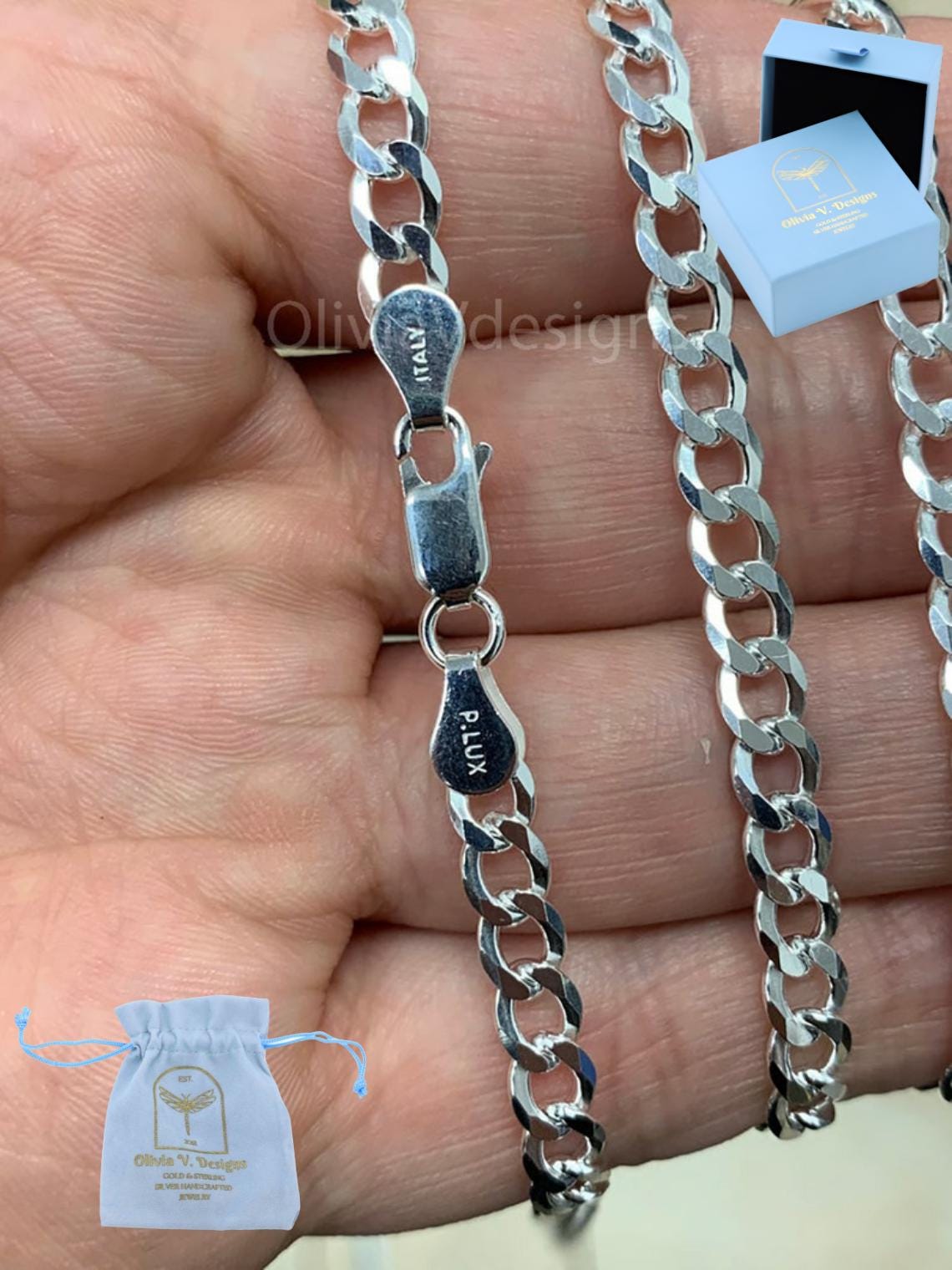 925 Solid Sterling Silver Flat Cuban Curb 5.2mm Cuban Chain 925 Solid Sterling Silver Flat Cuban Curb 5.2mm Cuban Chain