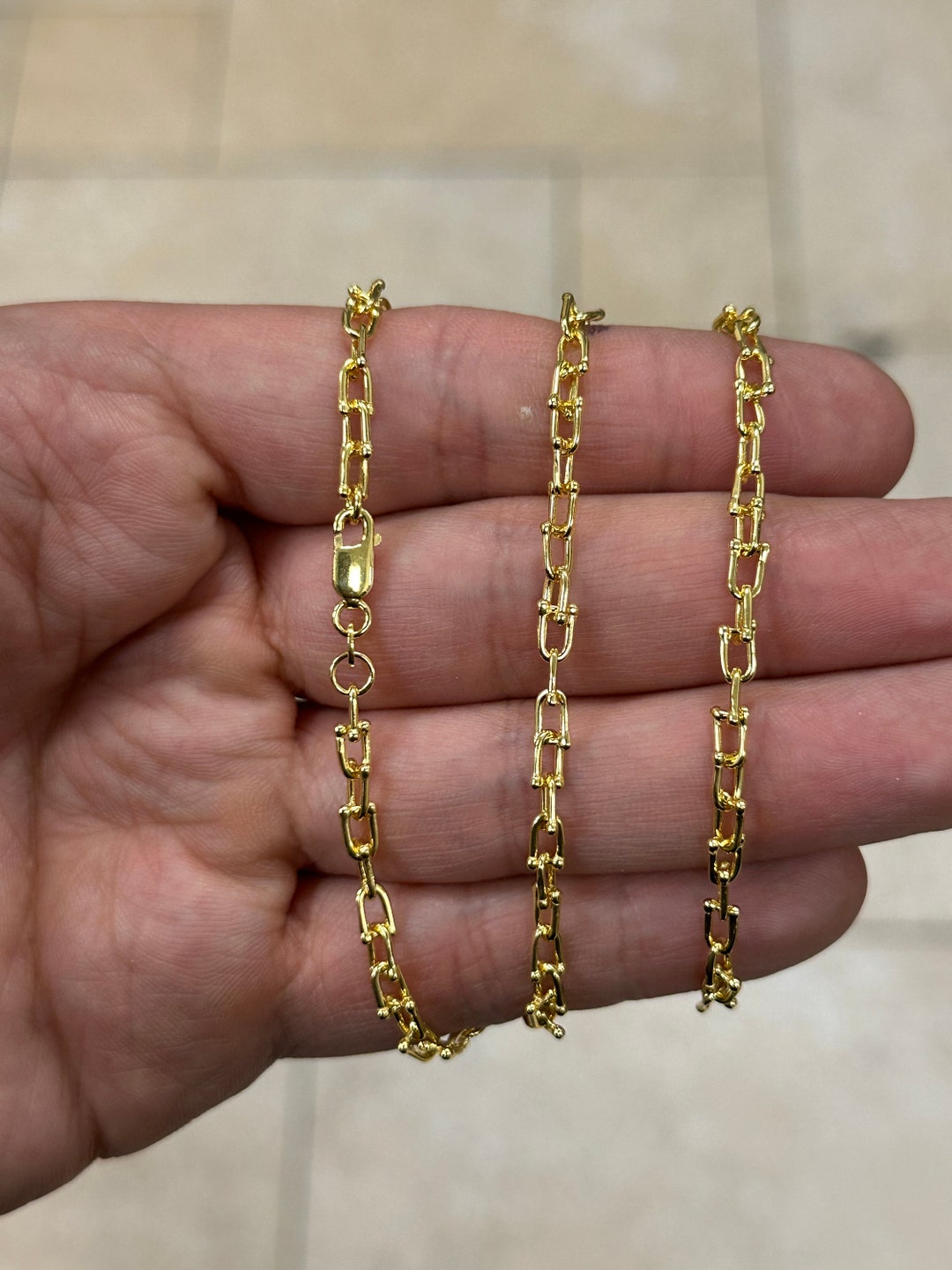 925 Sterling Silver 14k Gold Plated U Link Rectangle Open Jax Link ...