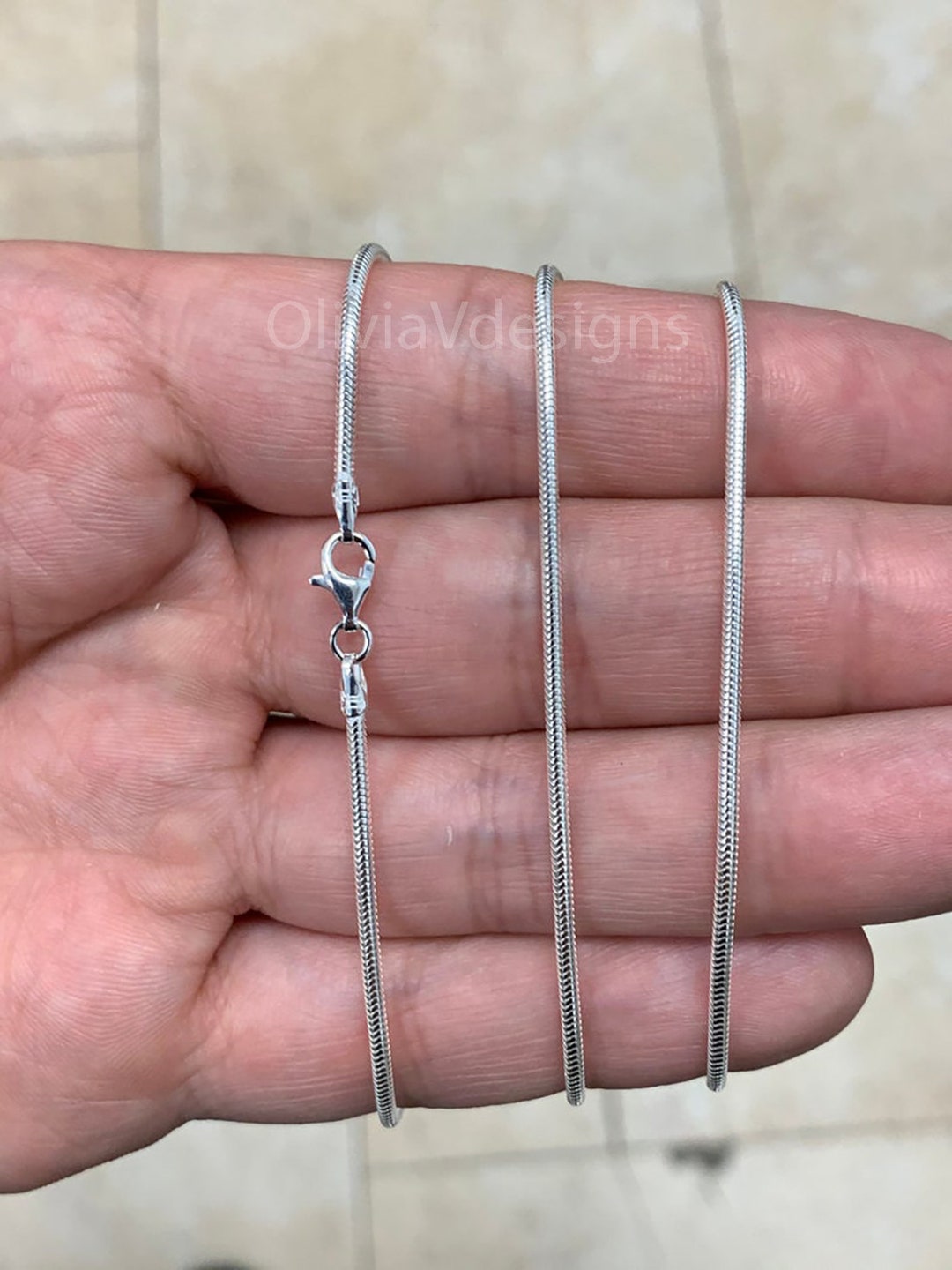 Real Solid 925 Sterling Silver Snake Chain Necklaces 1.6mm 16,18,20,22 ...