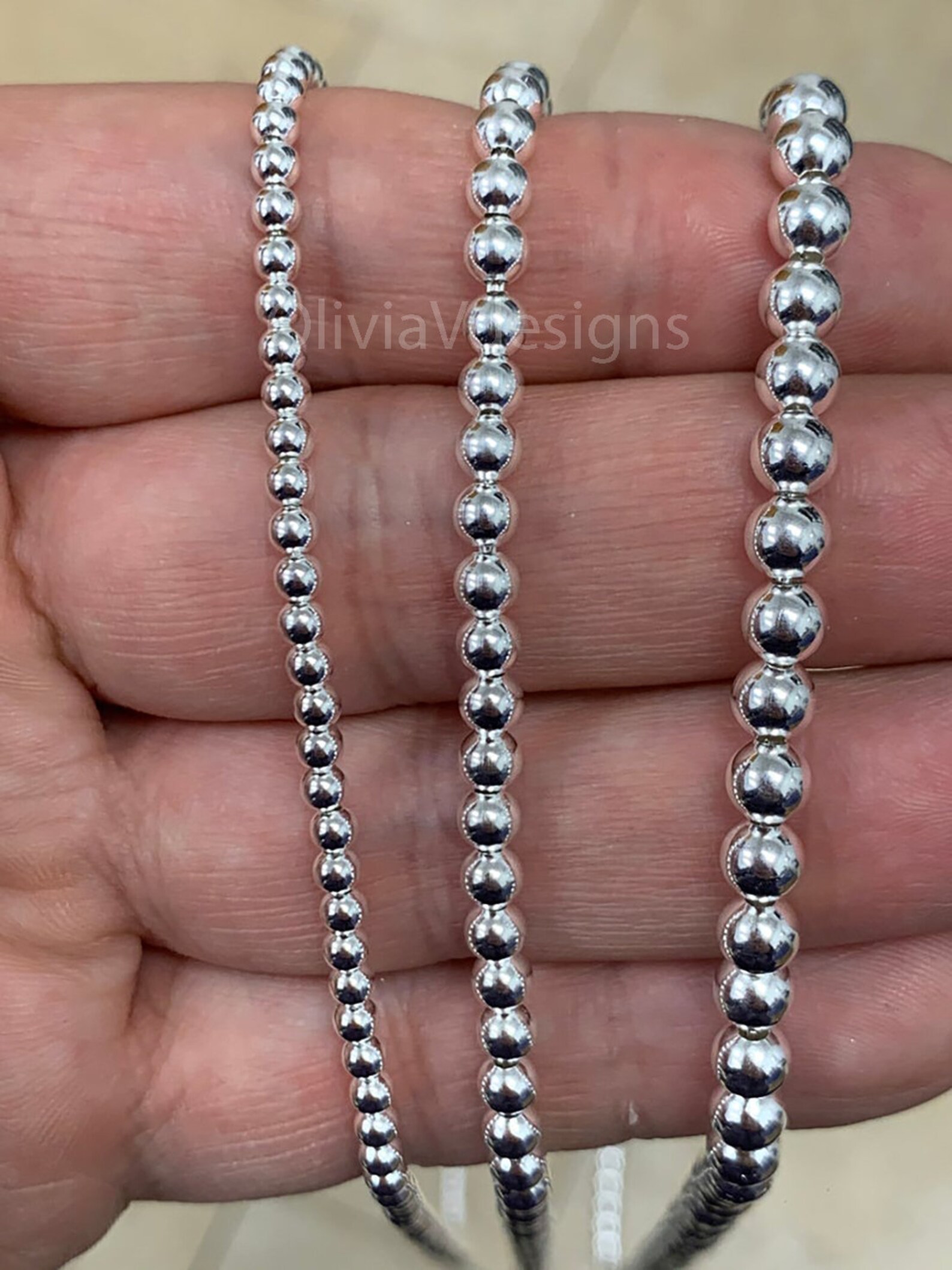 Solid 925 Sterling Silver Italian Ball Bead Chain Necklace - Etsy