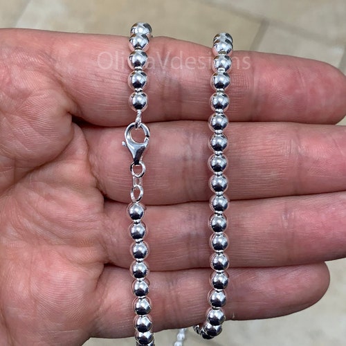Solid 925 Sterling Silver Italian Ball Bead Chain Necklace - Etsy
