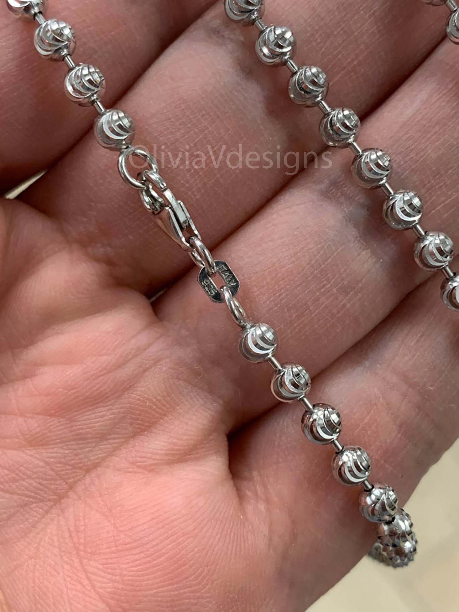 925 Sterling Silver Moon Cut Ball Bead Chain 4mm Necklace - Etsy