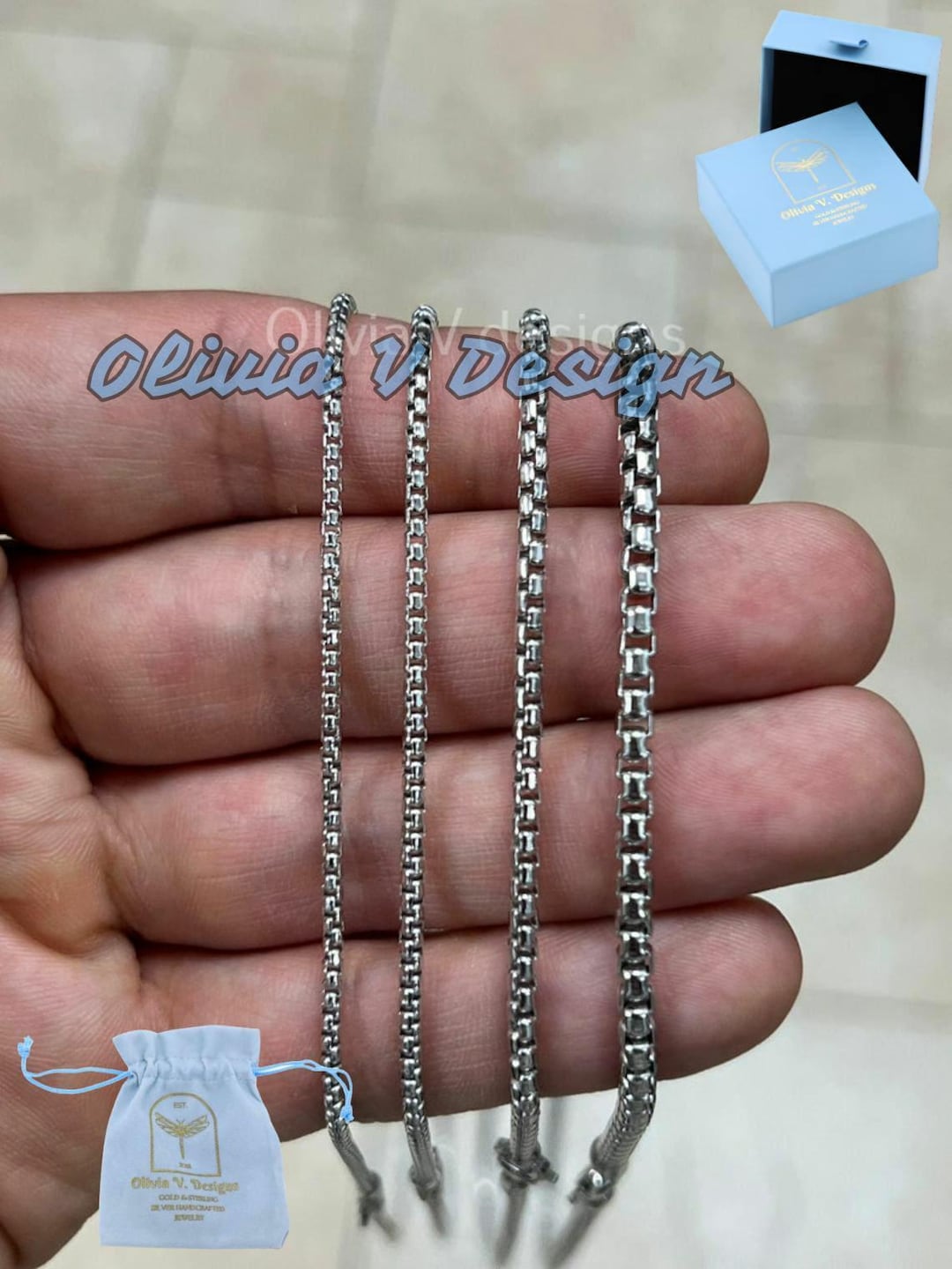 925 Sterling Silver Round Box Chain 1.8mm 2.1mm 2.6mm 3.3mm , Sterling ...