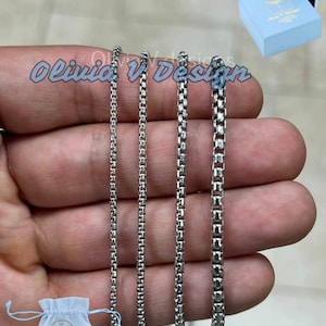 925 Sterling Silver Round Box Chain 1.8mm 2.1mm 2.6mm 3.3mm , Sterling ...