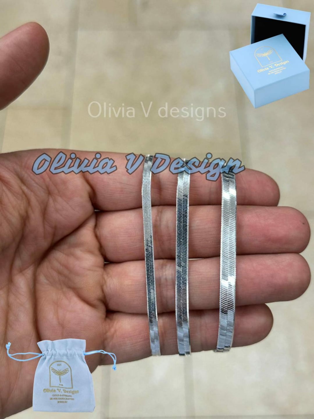 925 Sterling Silver Herringbone Chain 3.5mm 4.5mm 5.5mm Bracelet ...