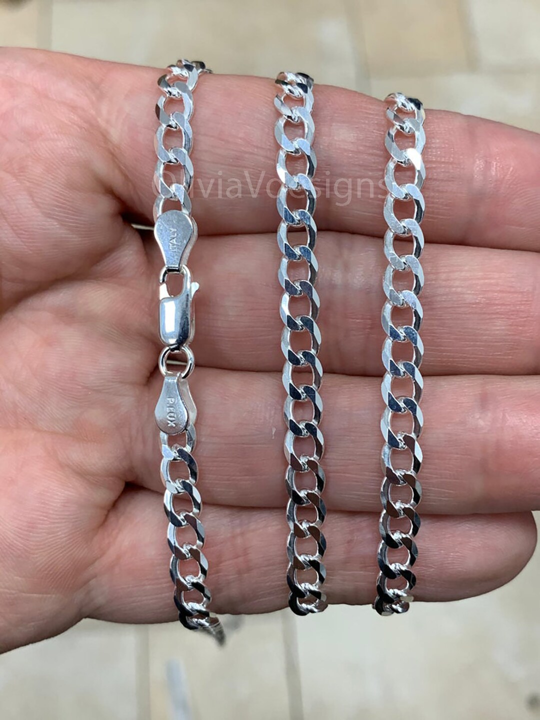925 Solid Sterling Silver Flat Cuban Curb 5.2mm Cuban Chain Necklace 16 ...