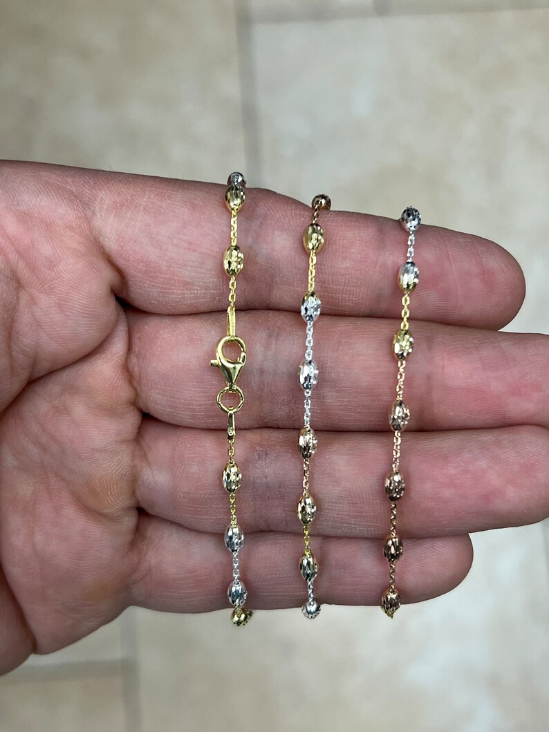 925 Sterling Silver Tri-color Oval Moon Cut Bead Chain 3mm - Etsy