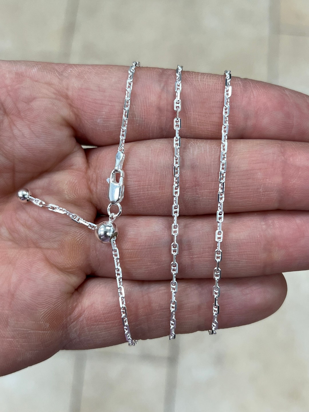 925 Sterling Silver Anchor Mariner Link Adjustable Chain Necklace 24 ...