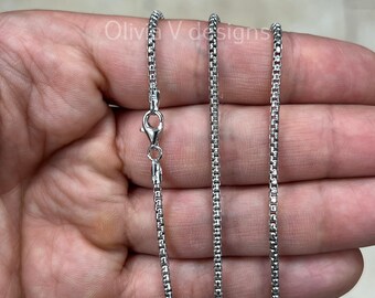 Round Box Chain, 2mm Round Box Chain, Sterling Silver Chain, .925 ...