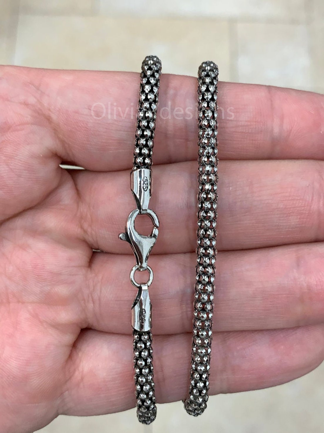 Sterling Silver Oxidized Popcorn Chain 4.5mm Boho Style | Etsy