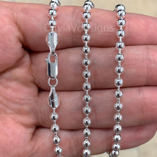 Solid 925 Sterling Silver Italian Ball Bead Chain Necklace - Etsy