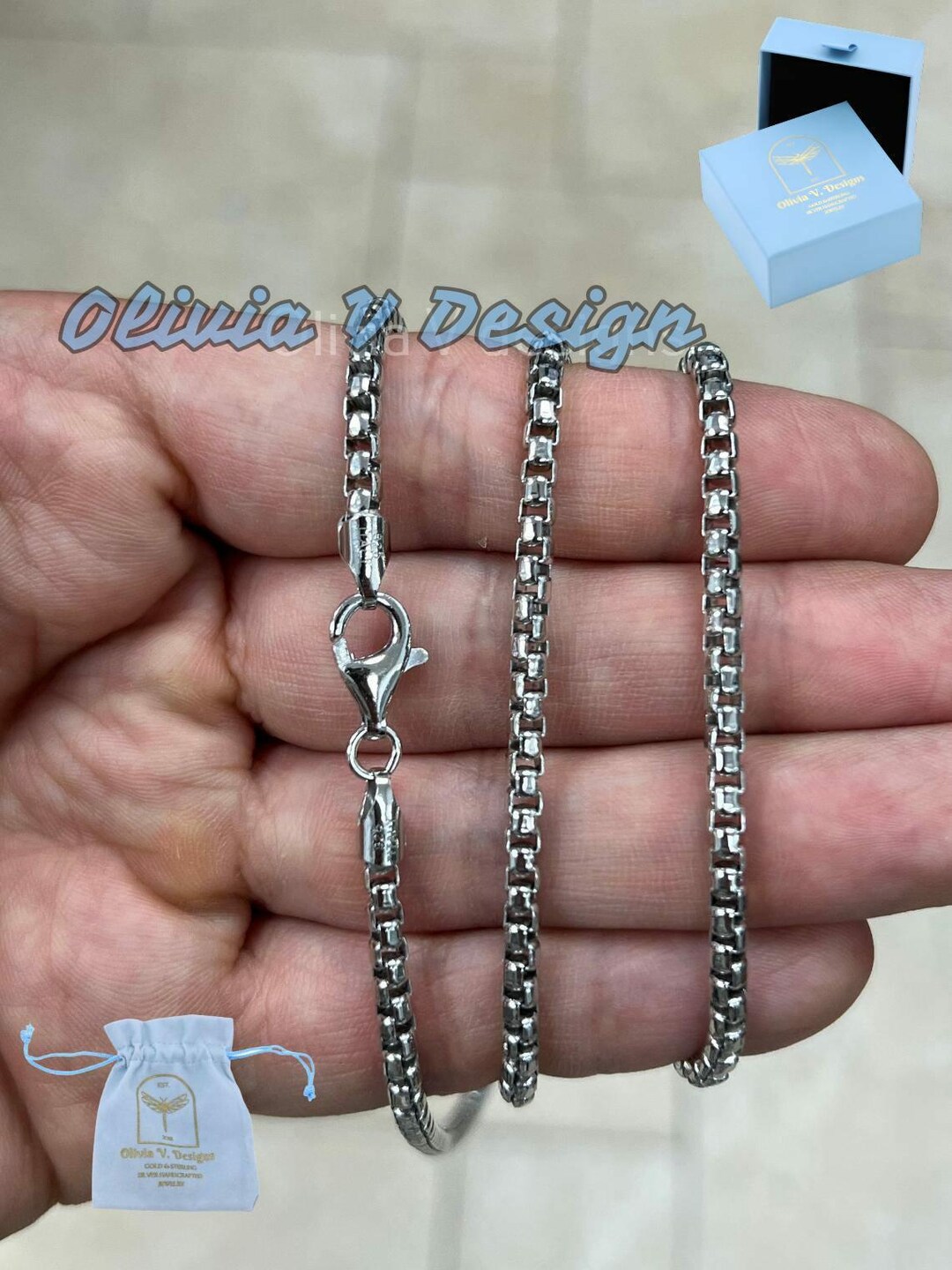 925 Sterling Silver Round Box Chain, 3.3mm Round Box Chain, Sterling ...