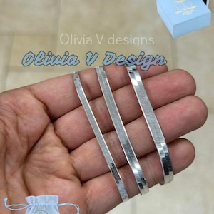 925 Sterling Silver Herringbone Chain 3.5mm 4.5mm 5.5mm Bracelet ...