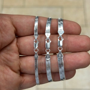 925 Sterling Silver Herringbone Chain 3.5mm 4.5mm 5.5mm Bracelet ...
