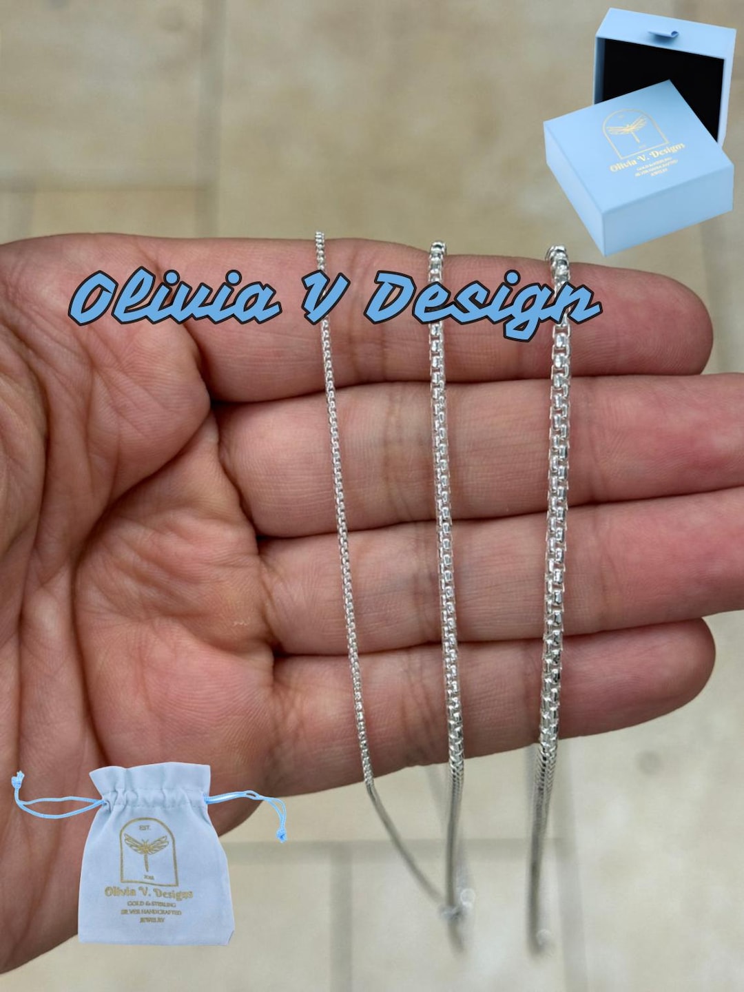 Round Box Chain, 1.3mm 2.2mm 2.6mm Round Box Chain, Sterling Silver ...