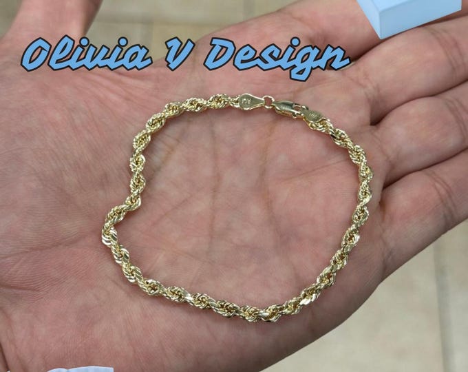 10K Solid Genuine Gold Rope Chain 4mm, Diamond Cut, Bracelet for Men ...