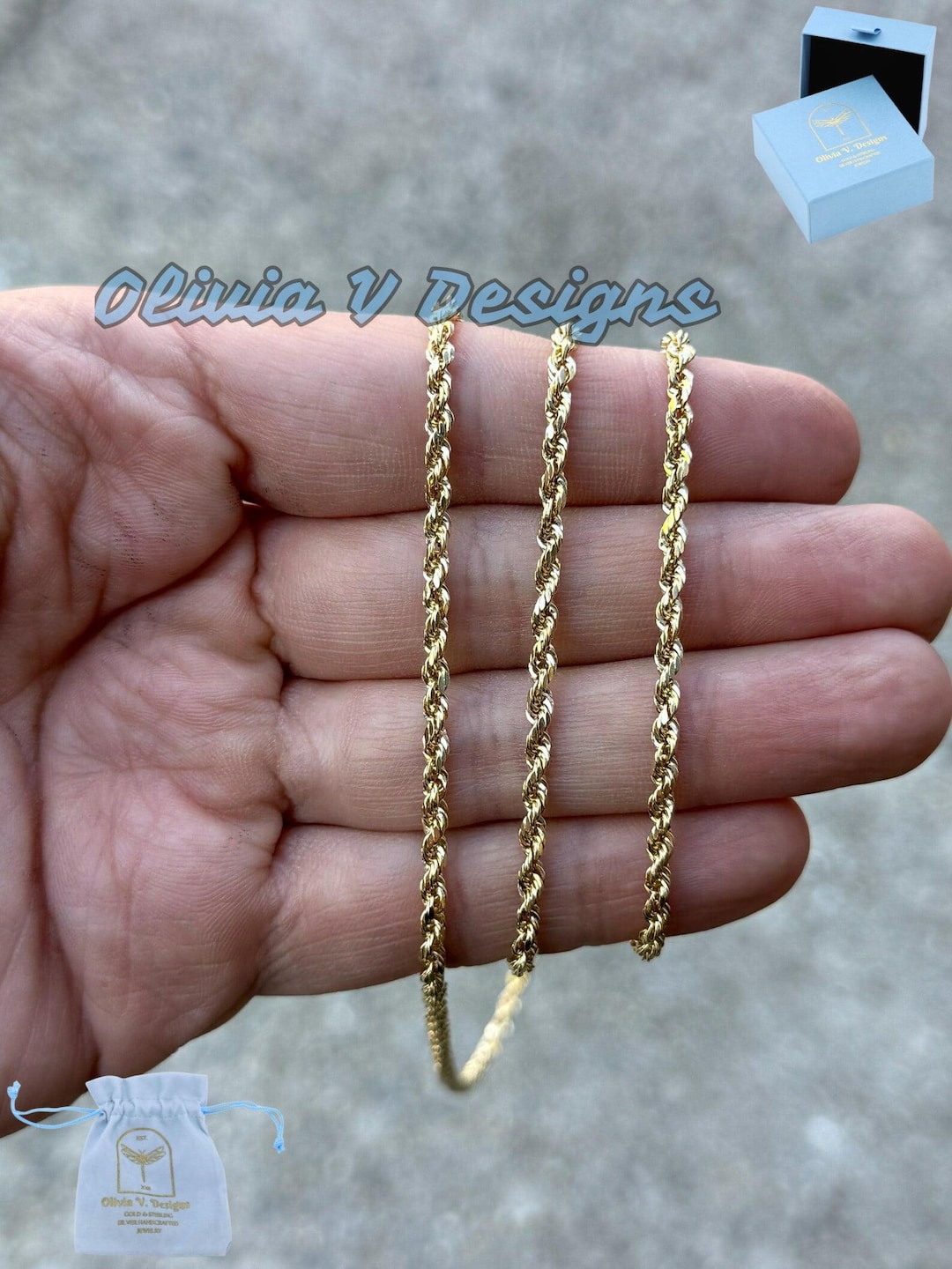 18K Solid Gold Rope Chain Necklace 3.0mm, Men Women, Solid 18k Gold, 16 ...