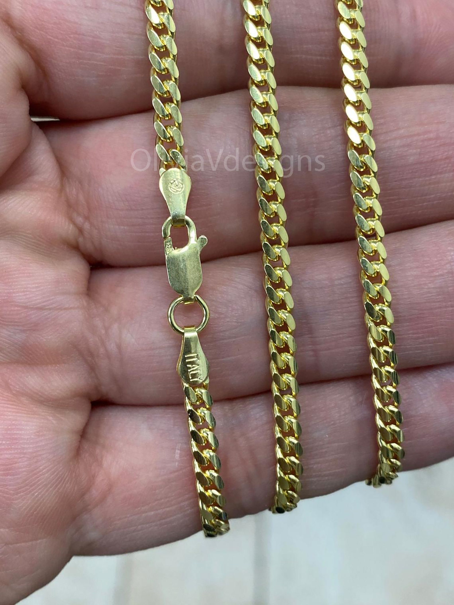 14k Yellow Gold Over 925 Sterling Silver Italian Chain | Etsy