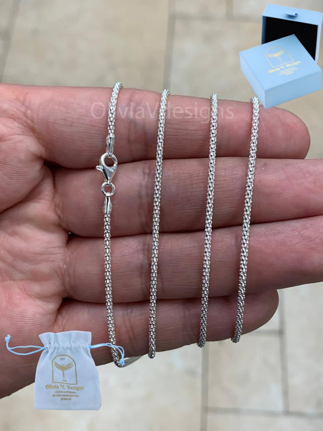 925 Sterling Silver Popcorn Chain, Coreana 1.8mm Chain, Anti-tarnish ...