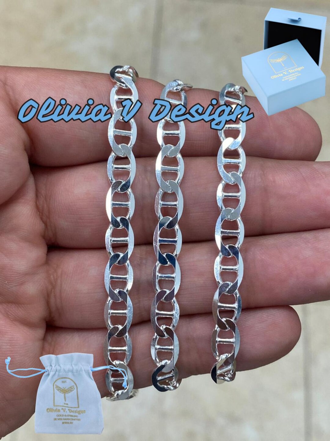 Sterling Silver Mariner Link Chain Necklace: 6.5mm Solid Italian Marina ...