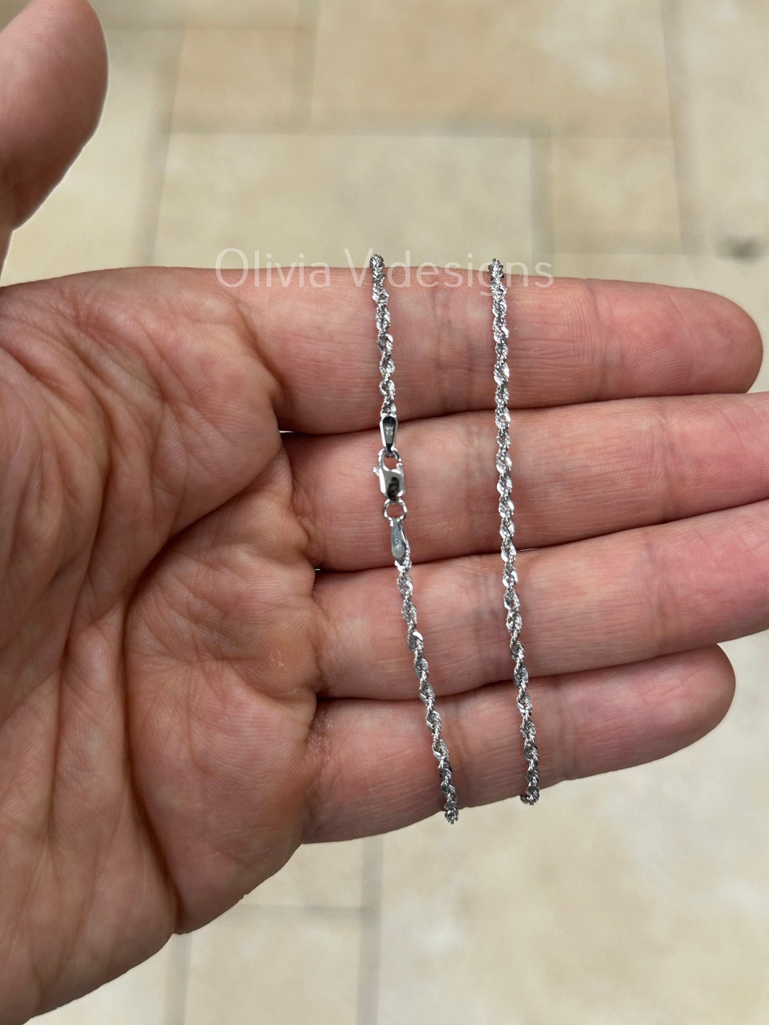 10k White Gold Sparkle Rope Chain, 2mm Necklace ,everyday Wear Chain ...