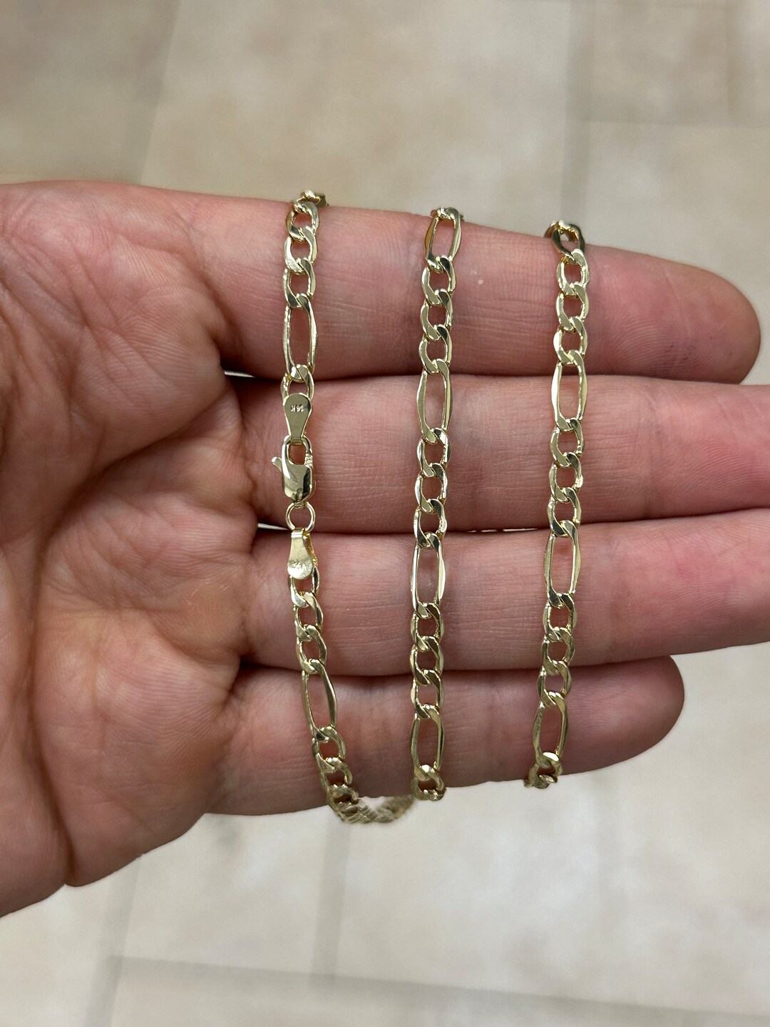 14K Yellow Gold Figaro Chain 4.50MM, 7'' 7.5'' 18'' 20'' 24'' 26'' 30 ...