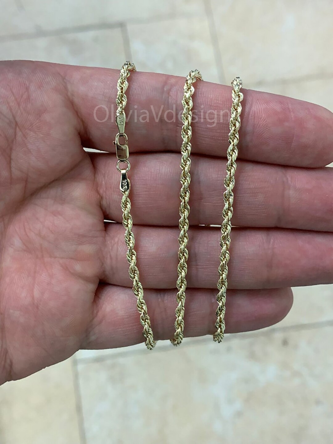 10K Solid Yellow Gold Necklace Gold Rope Chain, 10K Gold Rope Chain ...