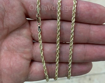 Real 10k Yellow Gold Hollow Rope Diamond Cut Chain/necklace - Etsy