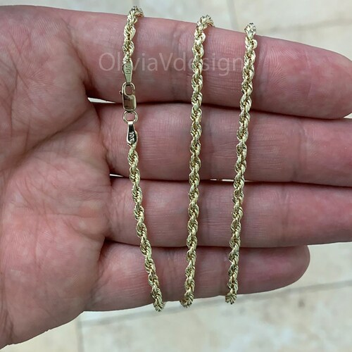 10K Solid Yellow Gold Diamond Cut Rope Chain Necklace - Etsy