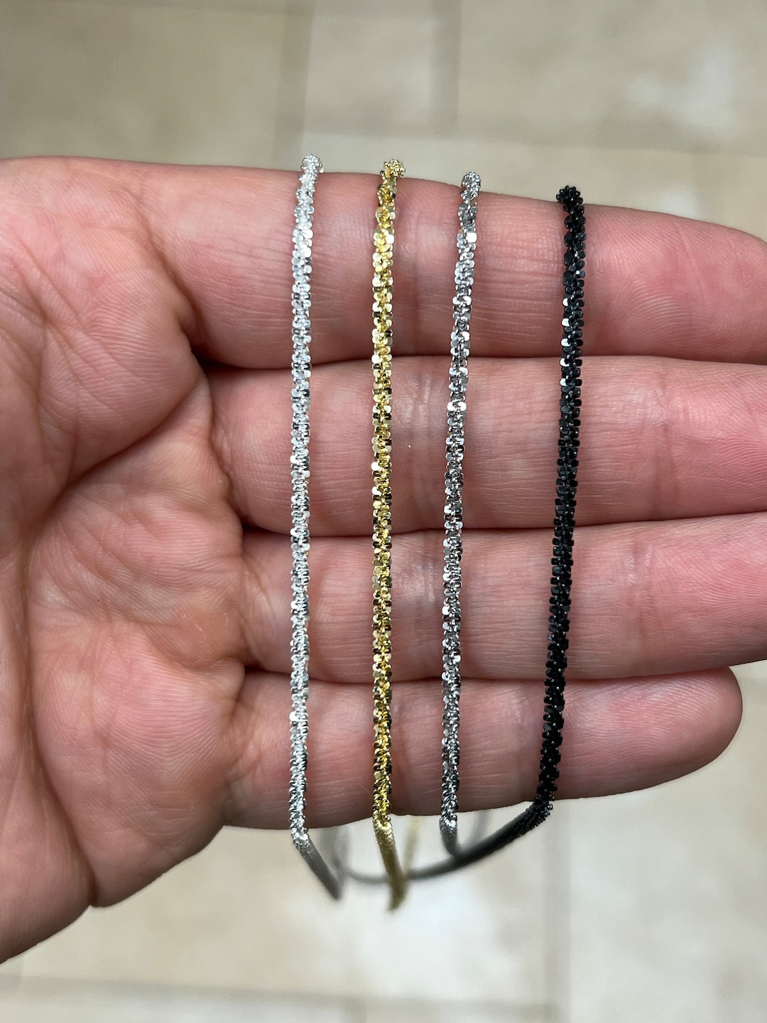 925 Sterling Silver Sparkle Glitter Margarita Twisted Rock Chain 2.5mm ...