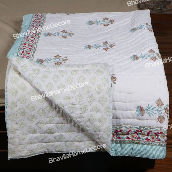 Beautiful Block Print Blanket Bedspread Bagru Print Bedcover - Etsy