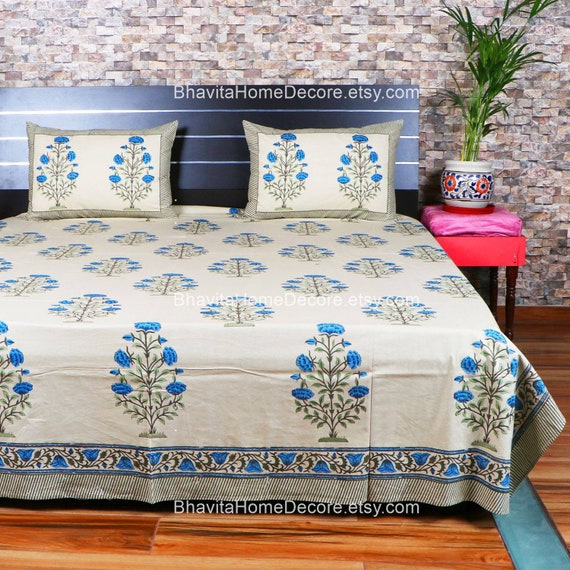 Pure Cotton Bed Cover Beautiful Block Print Bedspread Tapestry - Etsy