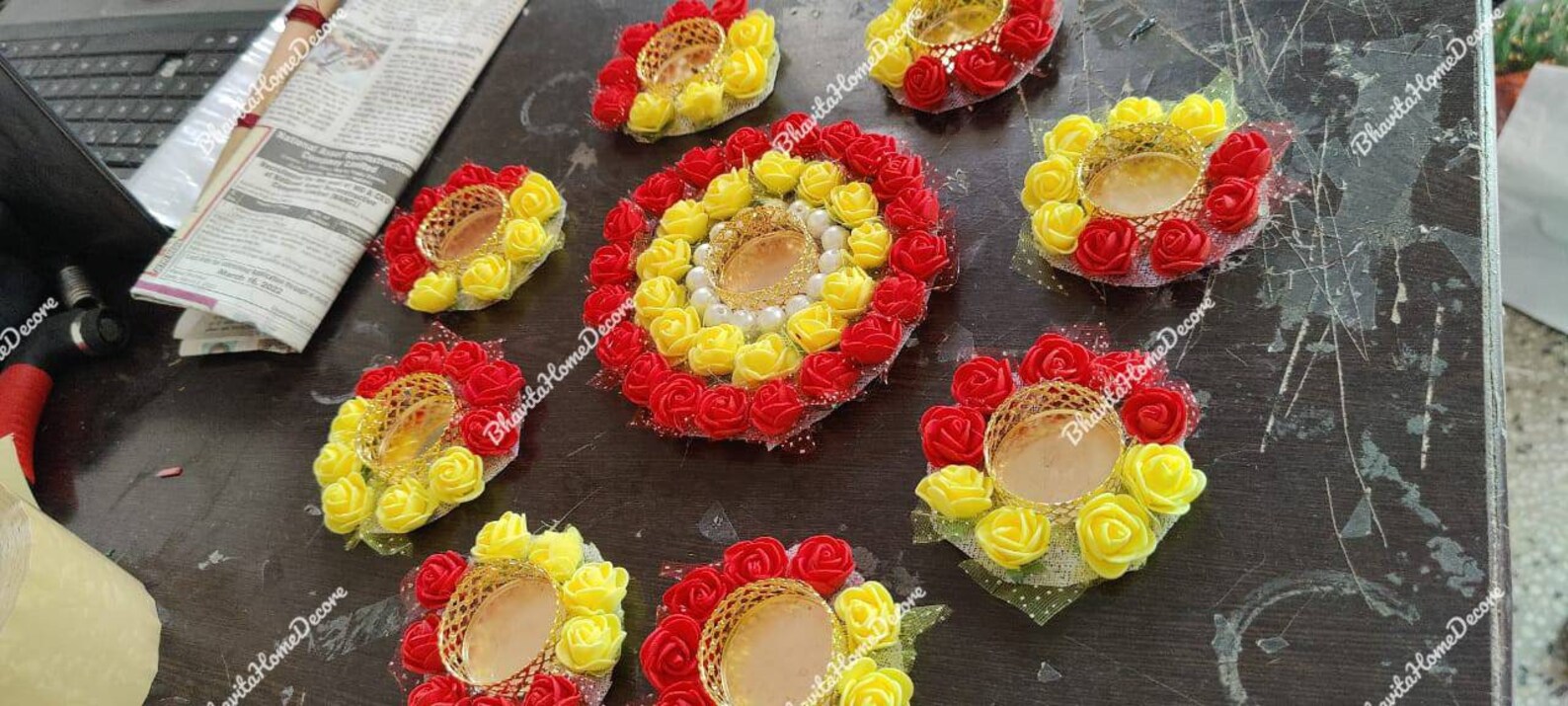 Beautiful Artificial Floral Rangoli Yellow Red Color Flower - Etsy