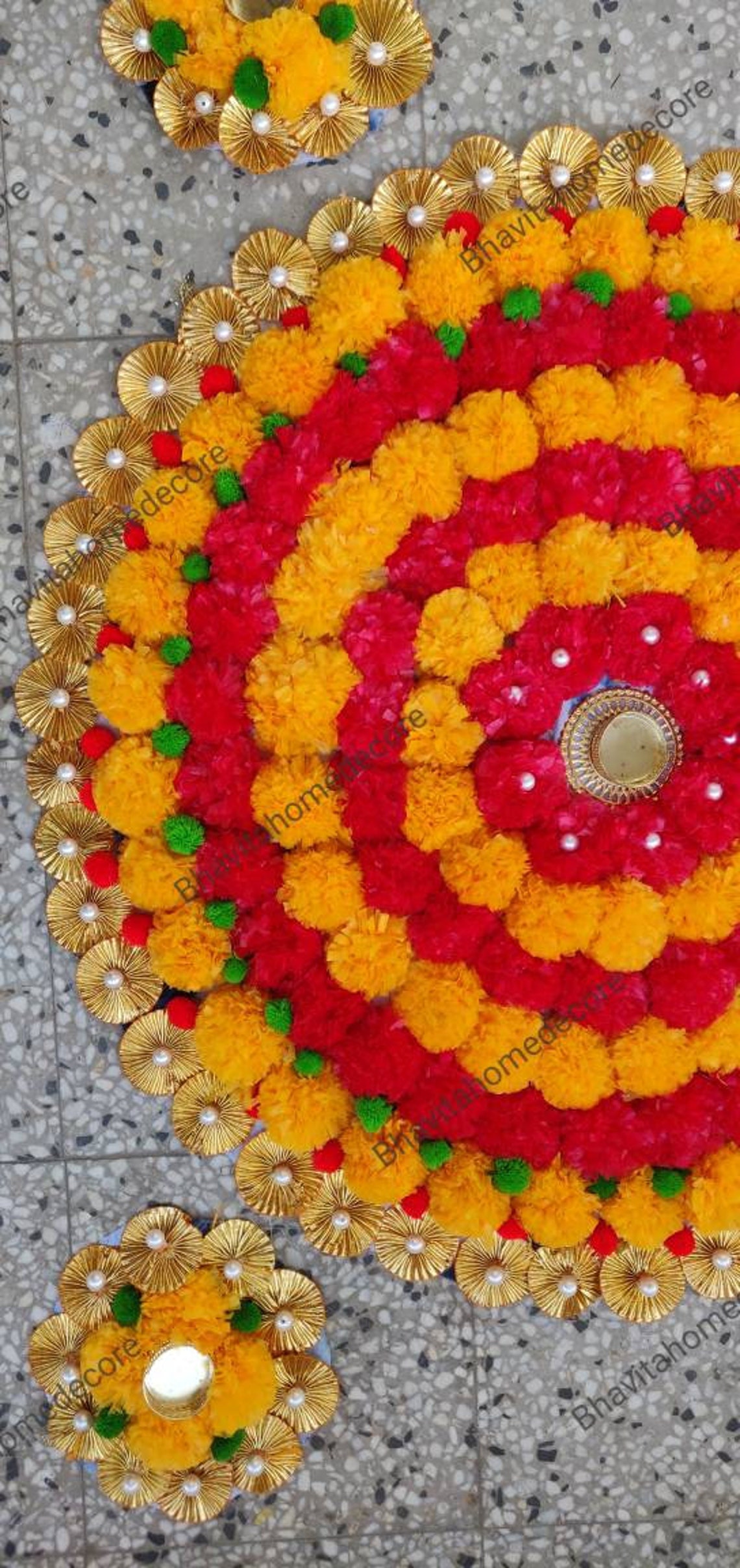Express Shipping Floral Rangoli Marigold Flower Arrangement Centerpiece ...