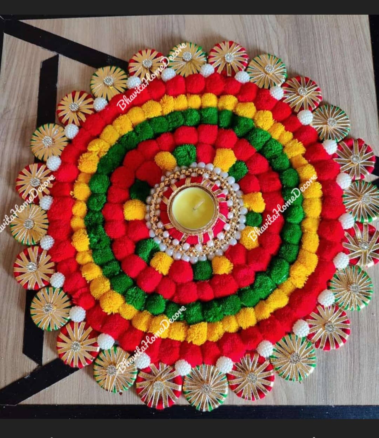 Express Shipping Pompom Rangoli Gota Ring Arrangement Centerpiece ...