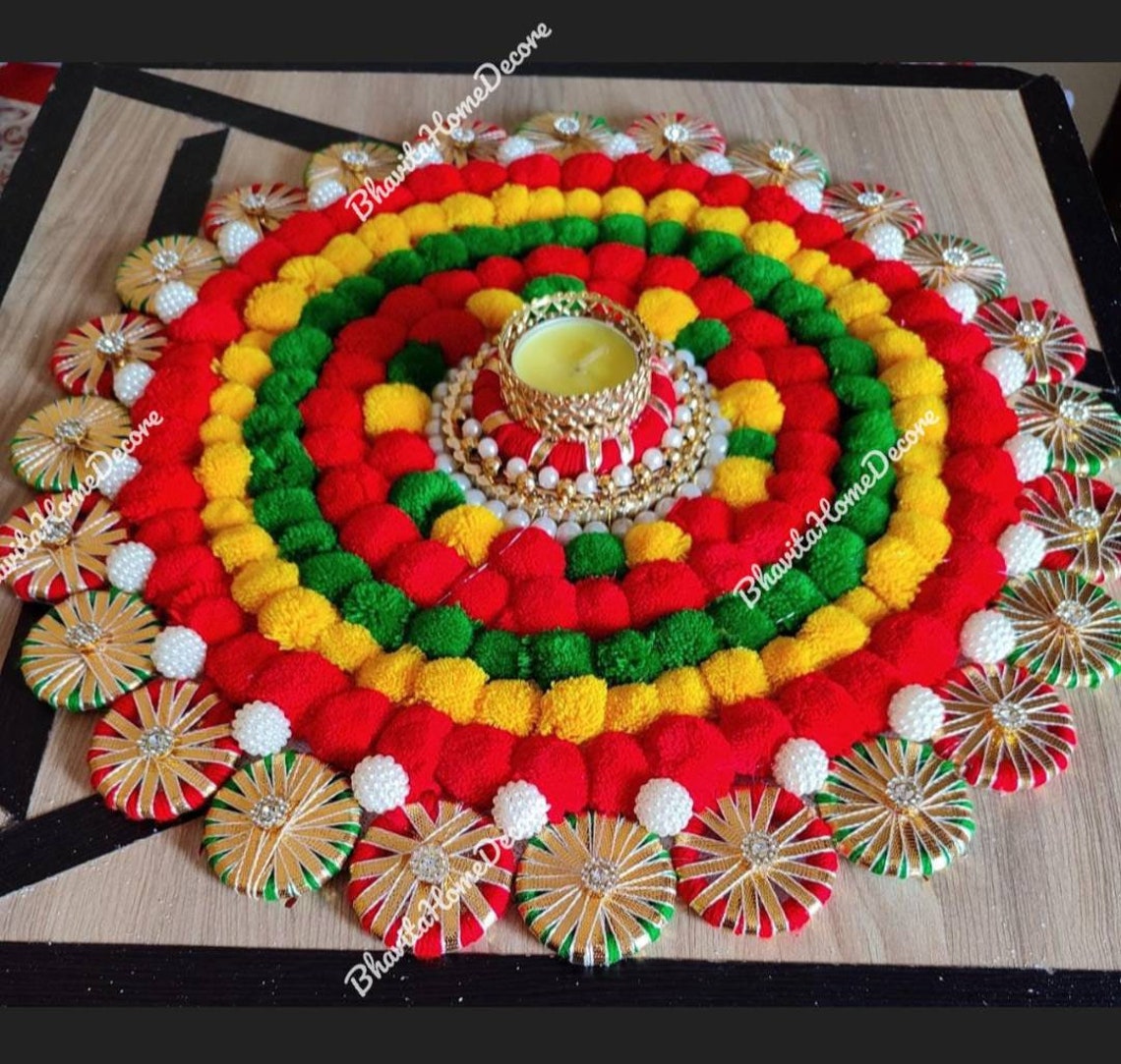 Express Shipping Pompom Rangoli Gota Ring Arrangement Centerpiece ...
