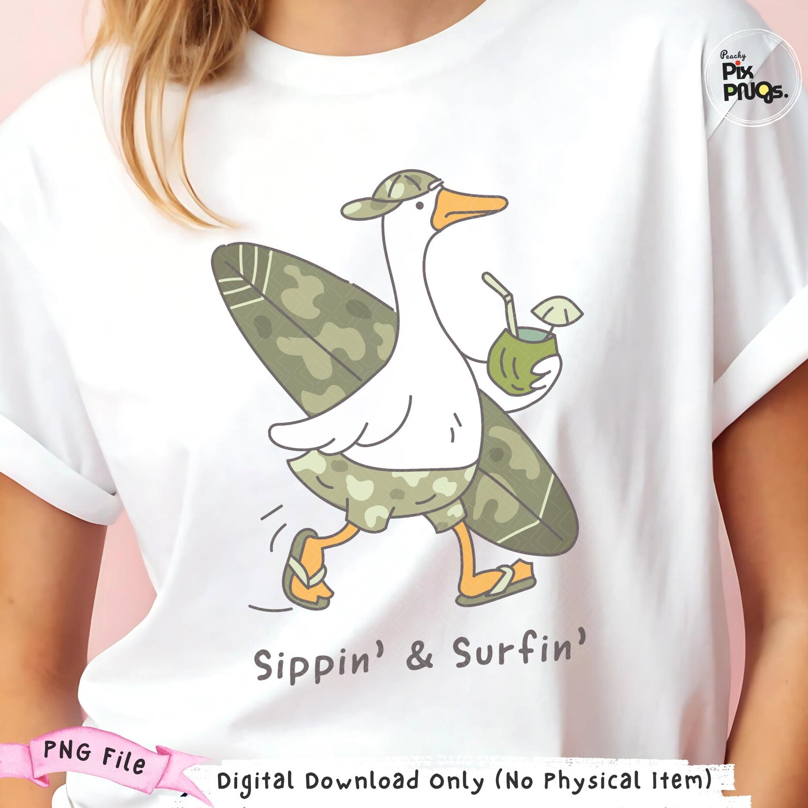 Sippin’ & Surfin’ Goose PNG, Funny Summer Goose Clipart, Camo Beach ...
