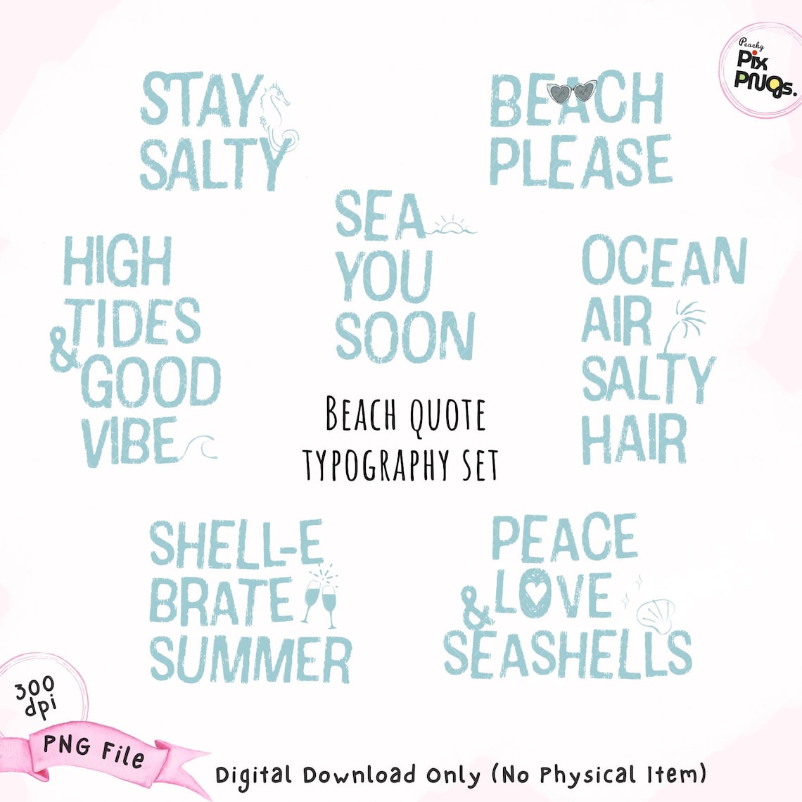 Beach Quote PNG Bundle: Coastal Typography Clipart (digital Download ...
