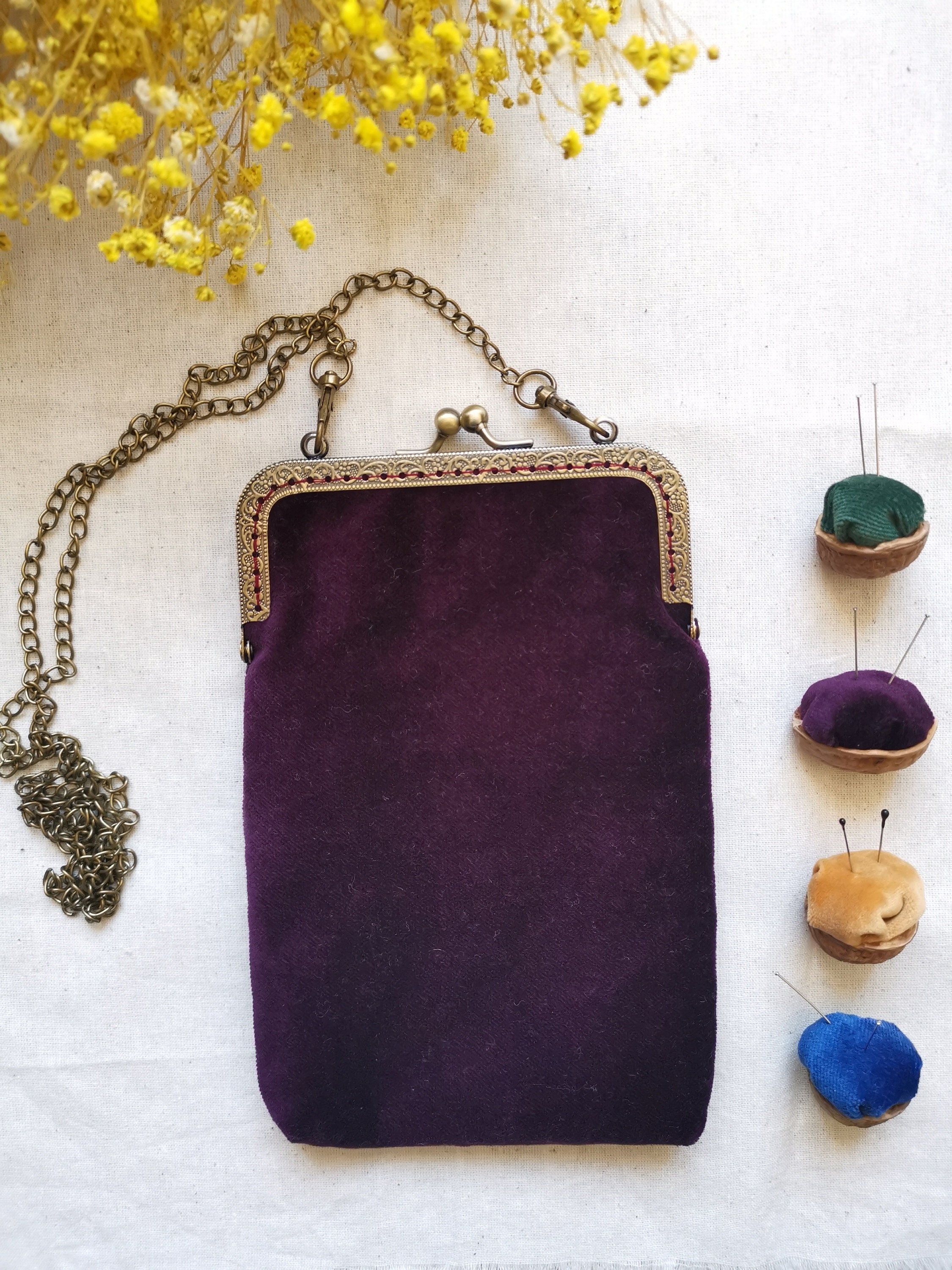 Purple Velvet Phone Purse | Crossbodytravel Bag With Card Slot | Ribbon ...