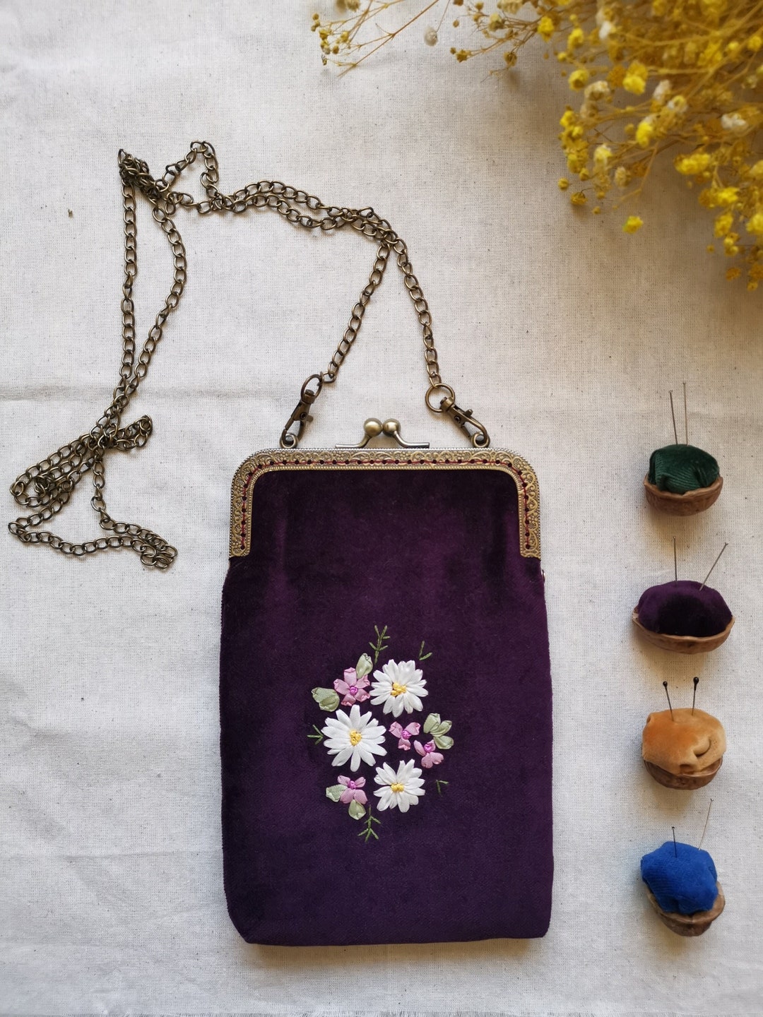 Purple Velvet Phone Purse | Crossbodytravel Bag With Card Slot | Ribbon ...