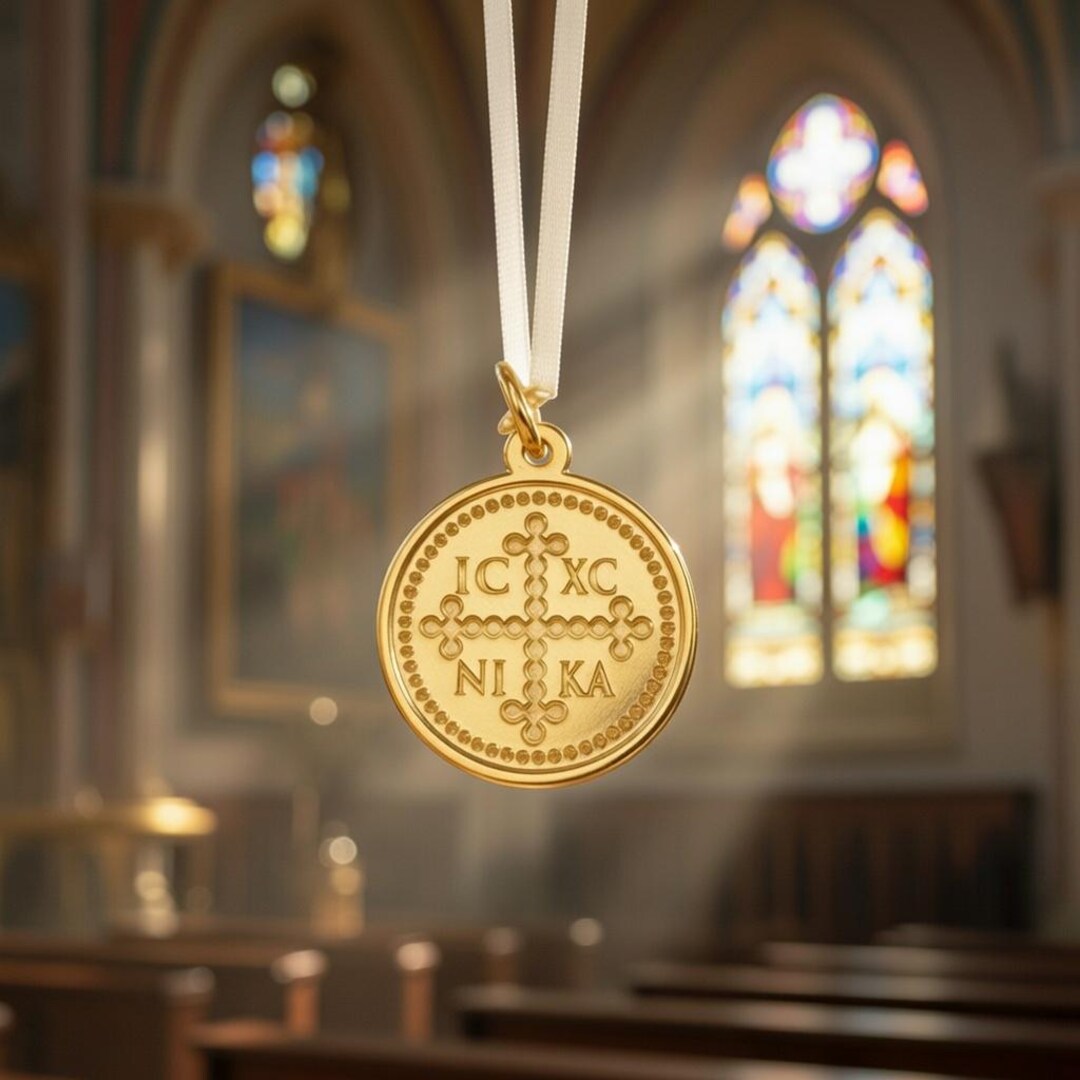IC XC NI Cross Pendant Necklace – 24mm Gold Tone Christian Medallion ...