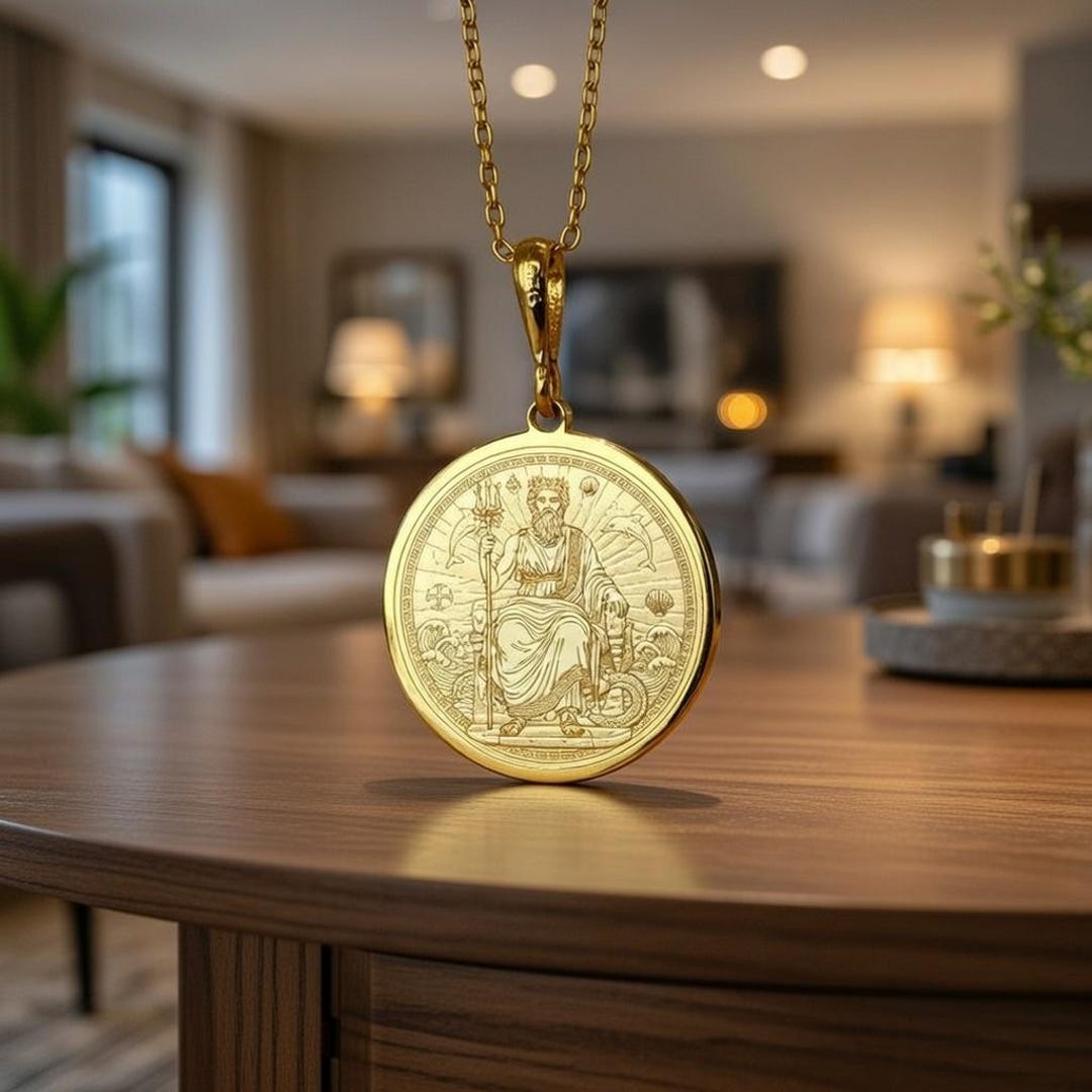 Zeus Brass Pendant Necklace | Greek God Medallion, 18 Inch Chain - Etsy