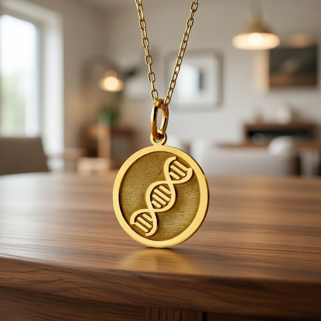 Gold DNA Pendant Necklace – Science Jewelry, Minimal Medallion - Etsy