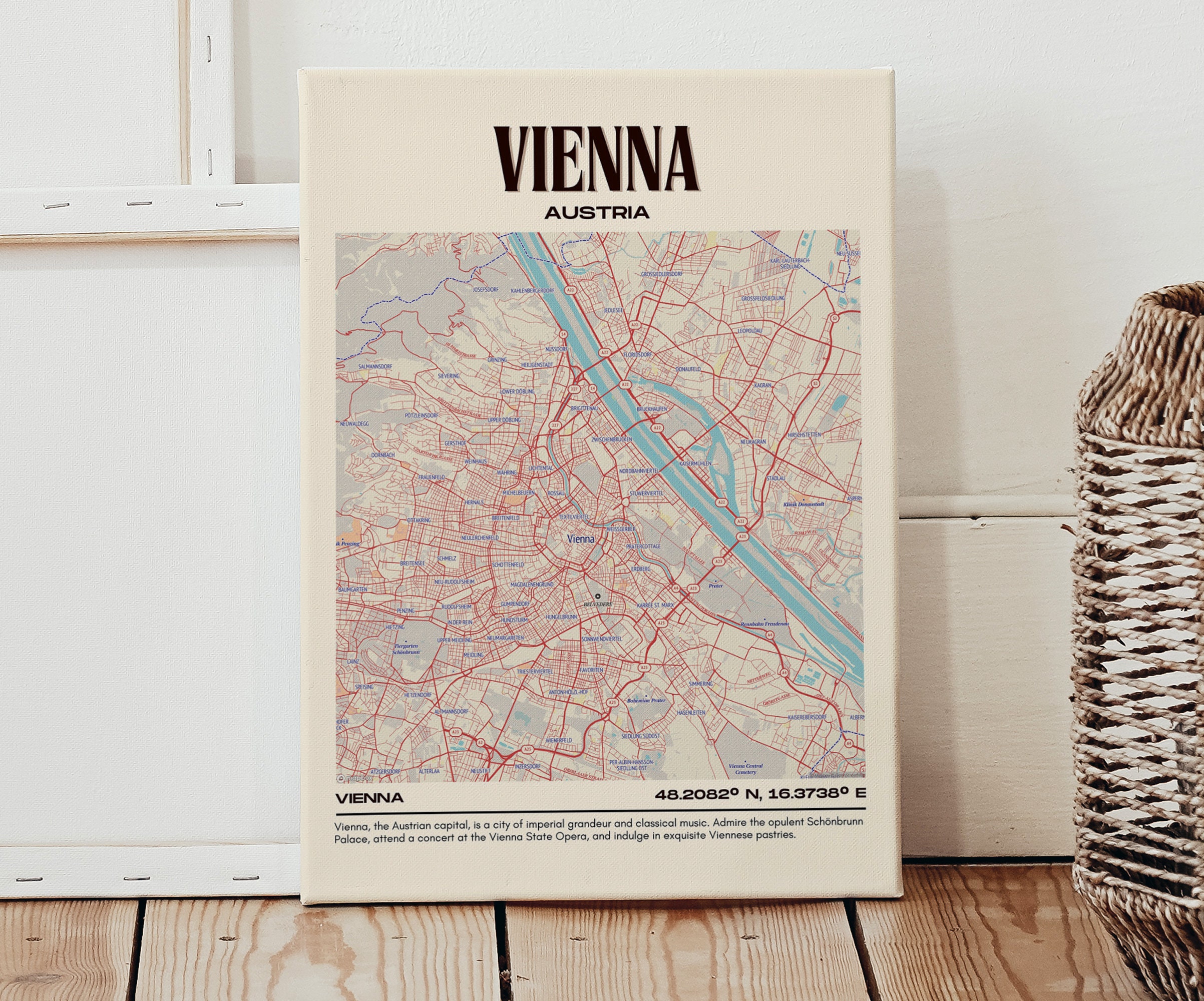 Vienna Map Wall Art, Vienna Canvas, Vienna Photo, Vienna Framed Poster ...