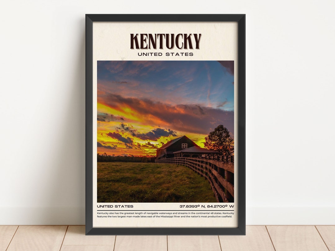 Kentucky Vintage Wall Art, Kentucky Canvas, Kentucky Framed Poster ...
