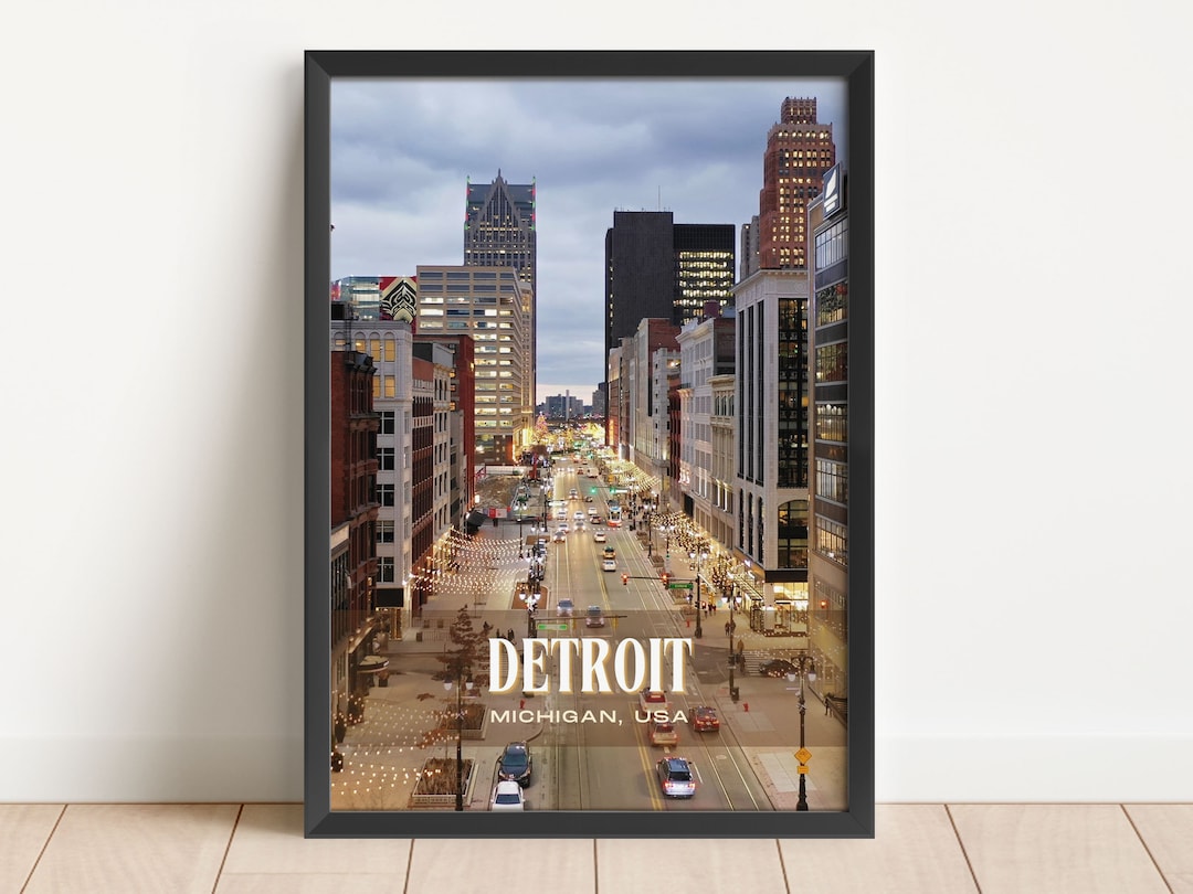 Detroit Retro Wall Art, Detroit Canvas, Detroit Framed Poster, Detroit ...