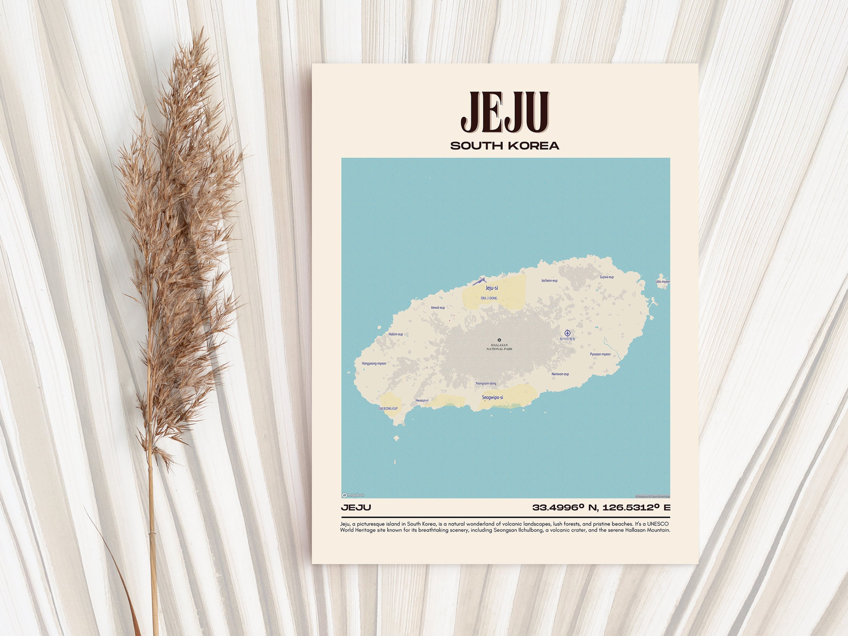 Jeju Map Wall Art, Jeju Canvas, Jeju Photo, Jeju Framed Poster, Jeju ...
